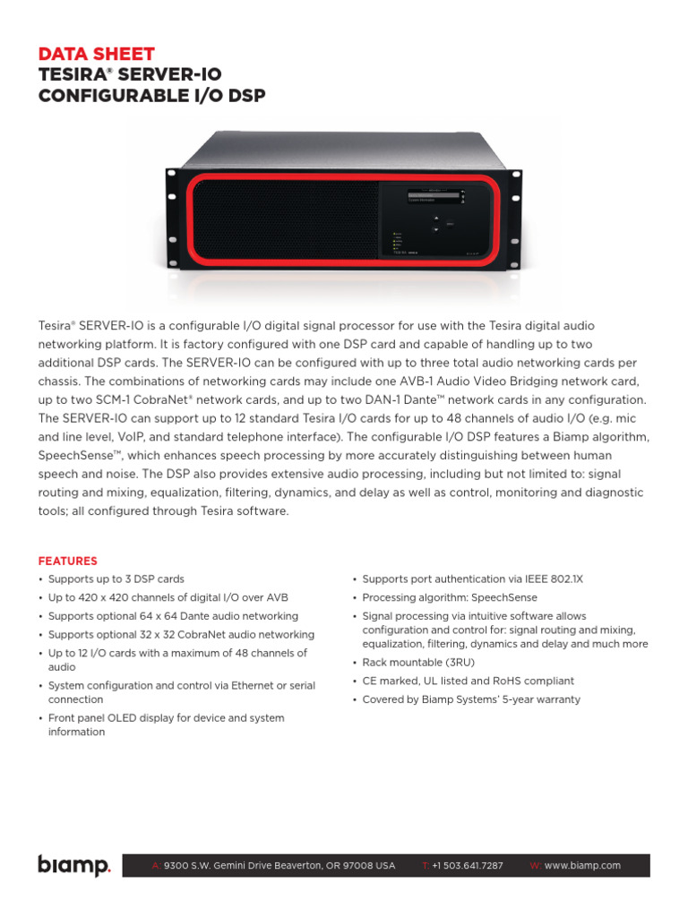 Biamp Data Sheet Tesira Server-Io Nov18 9201 | PDF | Input/Output ...