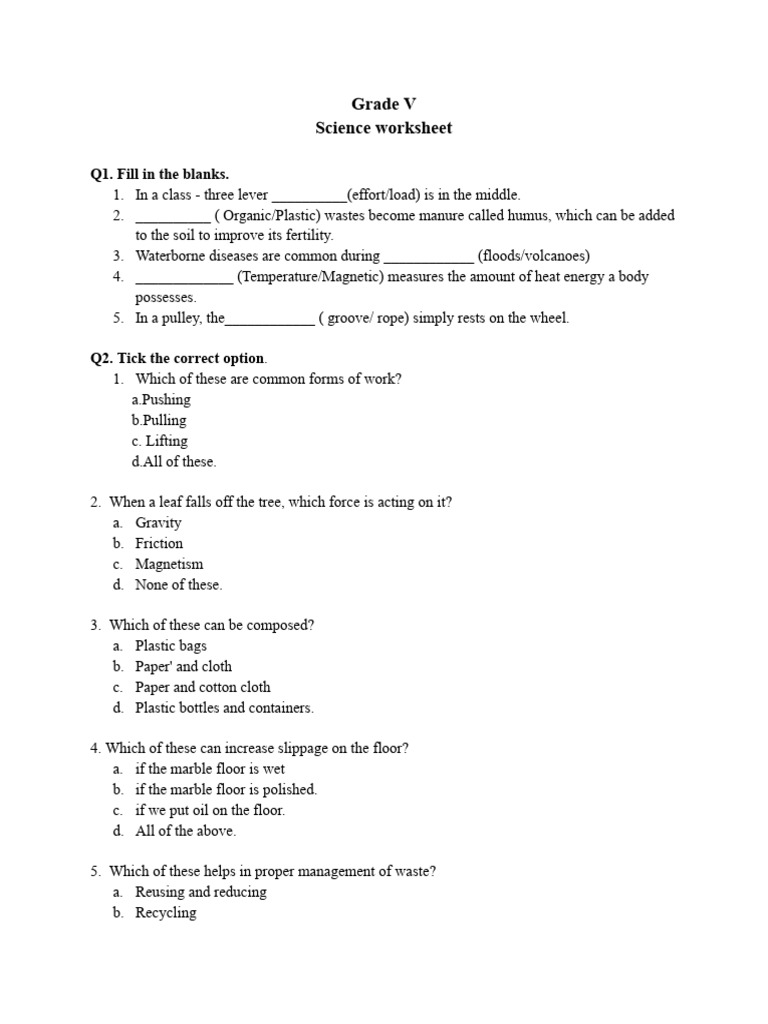 Grade 5th Science Worksheet | PDF | Compost | Earth Sciences