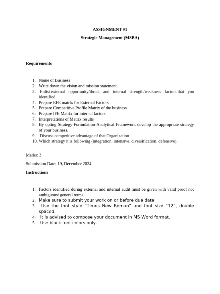 Assignment #1 (MSBA-Strategic Management) | PDF