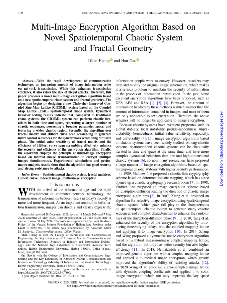 Multi-Image Encryption Algorithm Based On Novel Spatiotemporal Chaotic System and Fractal ...