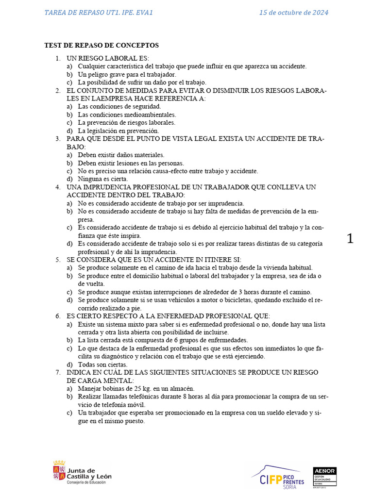 Tarea de Repaso Eva1. Ipe1.18102024 | PDF | Seguridad y salud ...
