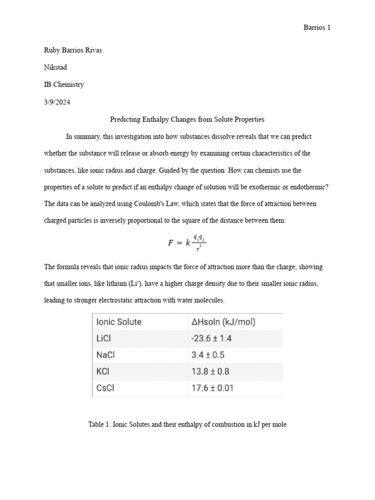 Chemistry Students: Enthalpy Insights | PDF | Solvation | Salt (Chemistry)