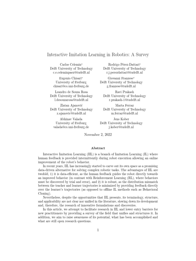 Interactive Imitation Learning in Robotics_ a Survey | PDF | Learning ...