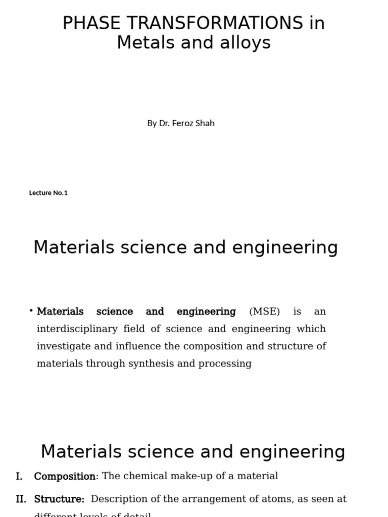 Lecture 1 PHASE TRANSFORMATION in Metals and Alloys | PDF | Phase (Matter) | Temperature