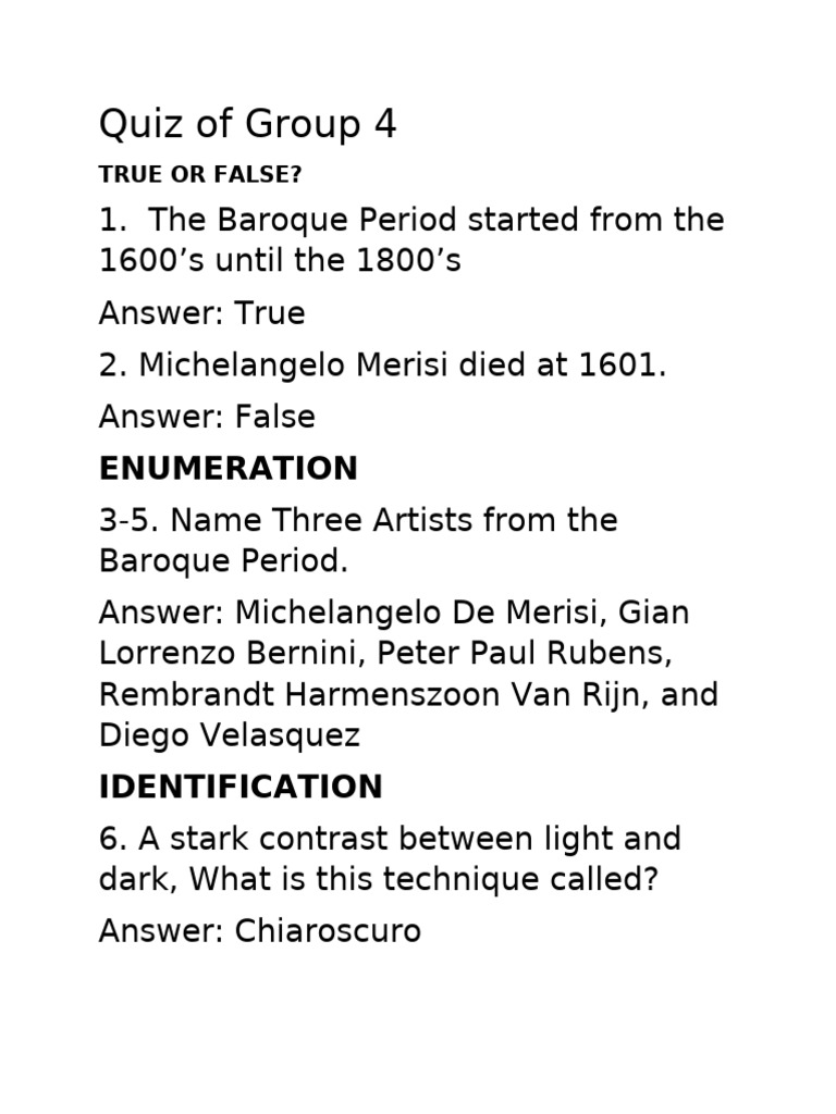 Baroque Art Quiz: True/False & More | PDF