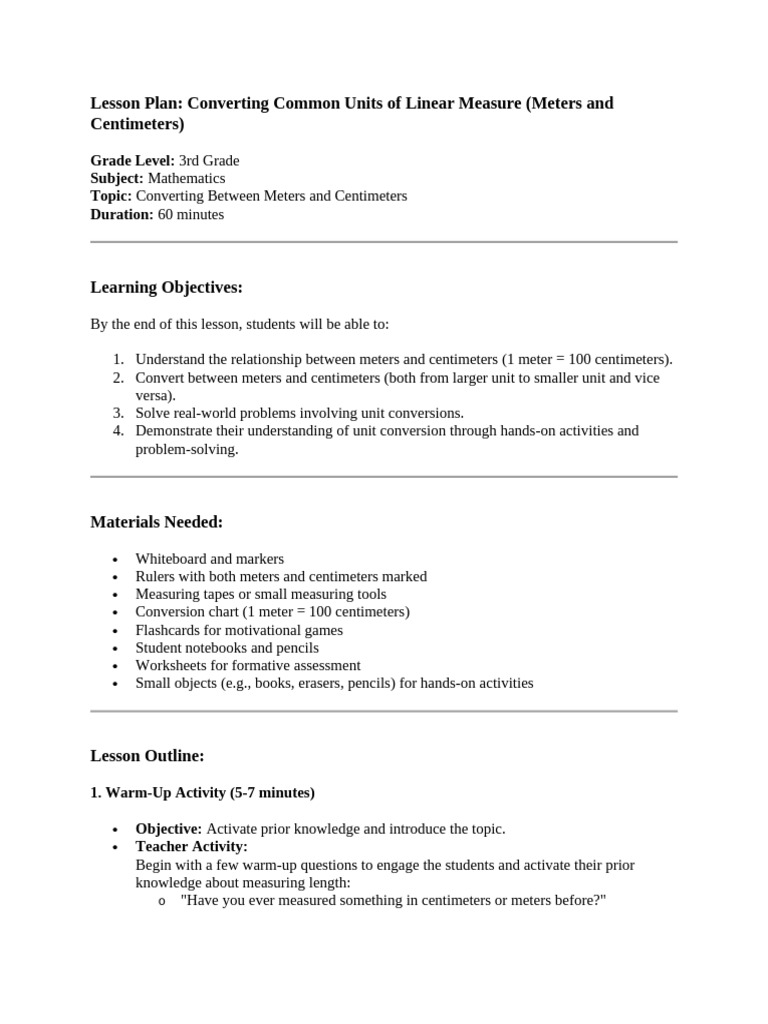 Lesson Plan | PDF | Metre | Lesson Plan