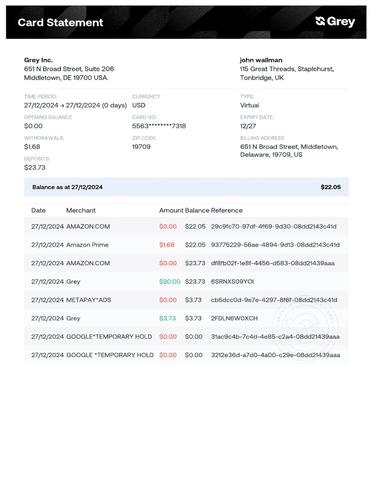 Grey Virtual Card E-Statement | PDF