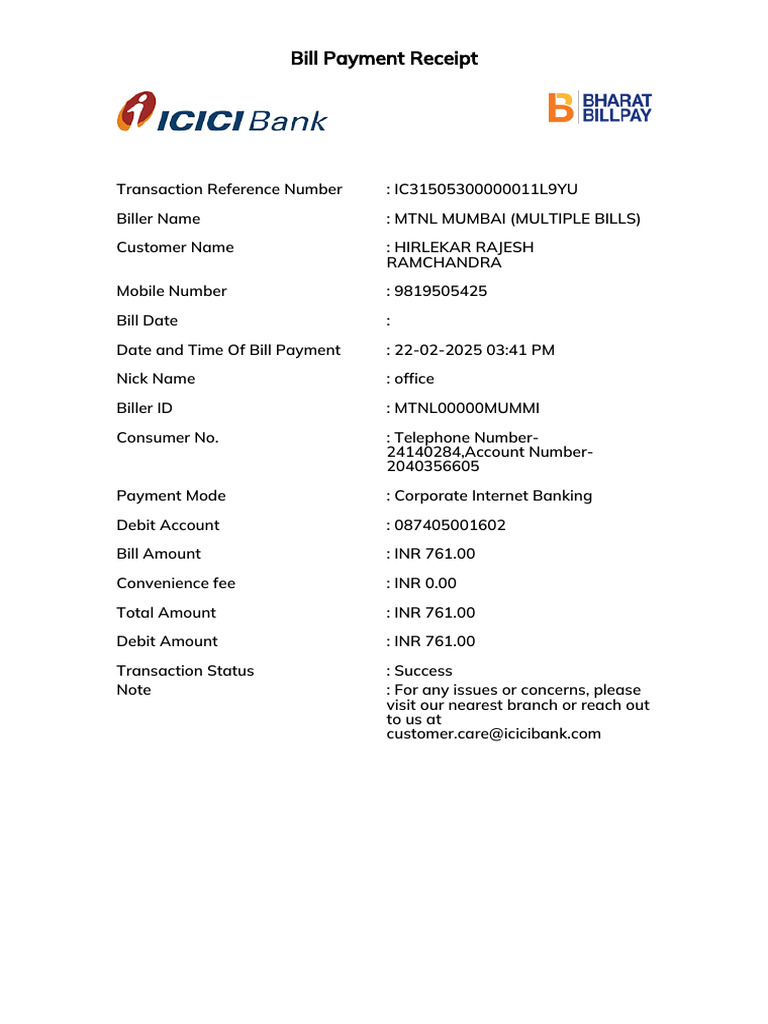 Corporate Bill Payment Confirmation | PDF