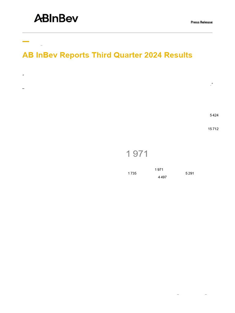 3Q24 - AB InBev - Press Release English | PDF | Share Repurchase | Income