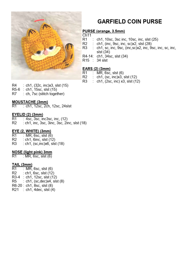 garfield purse CROCHET | PDF