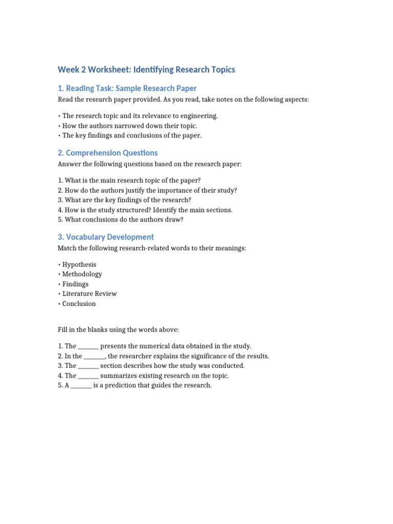 Student - Worksheet For Generating Research Questions | PDF