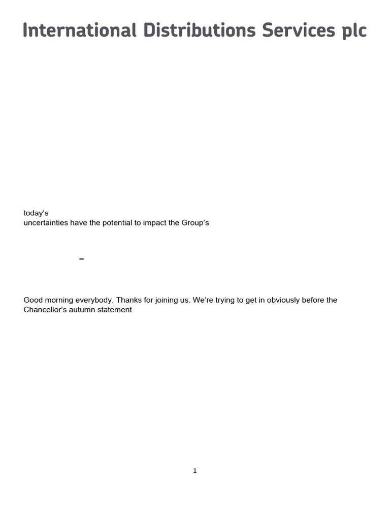 Ids Plc Hy 2022 23 Results Transcript | PDF | Cost Of Living | Inflation