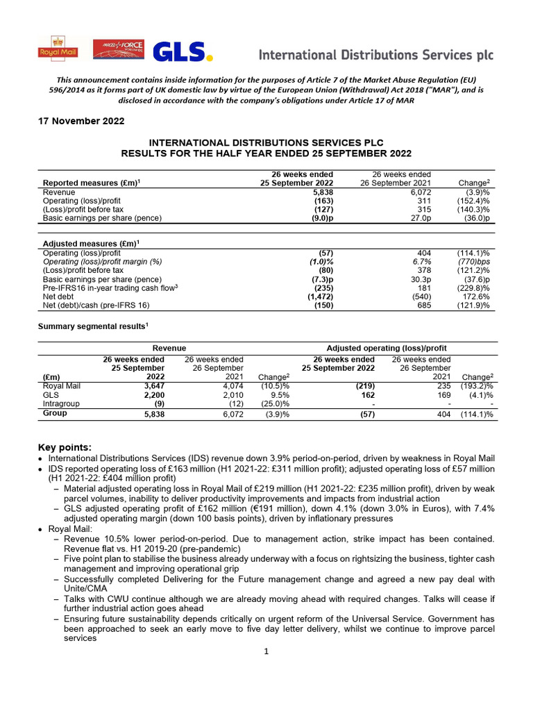 Ids Plc Hy 2022 23 Results Announcement | PDF | Pricing | Profit ...
