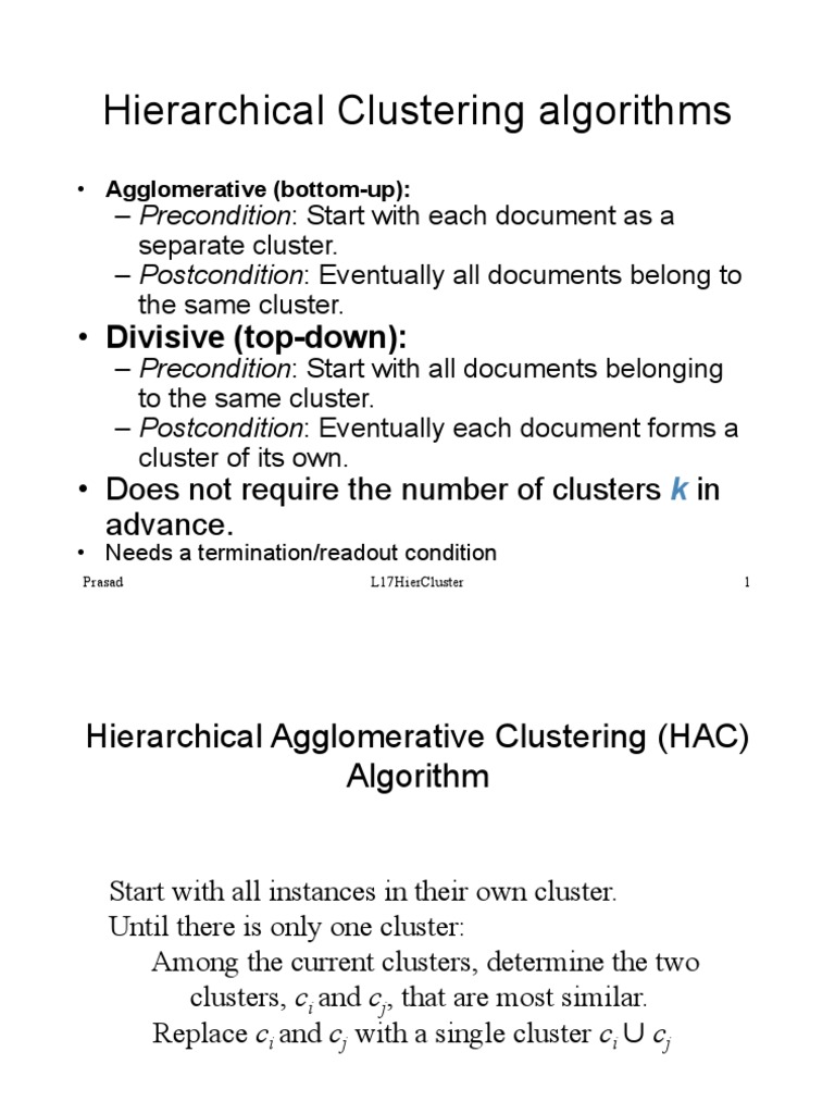 Hierarchical Clustering Algorithms: - Divisive (Top-Down) | PDF ...