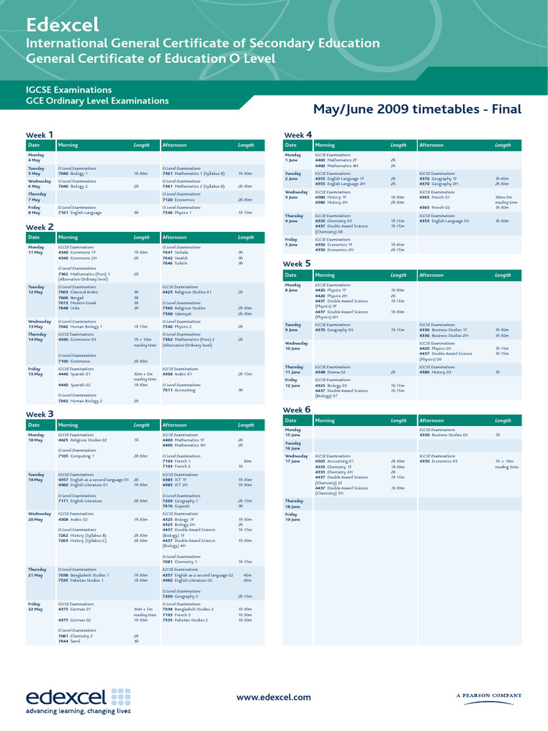 IGCSE and GCE O Level June 2009 Final Timetable | PDF | Qualifications | Student Assessment And ...