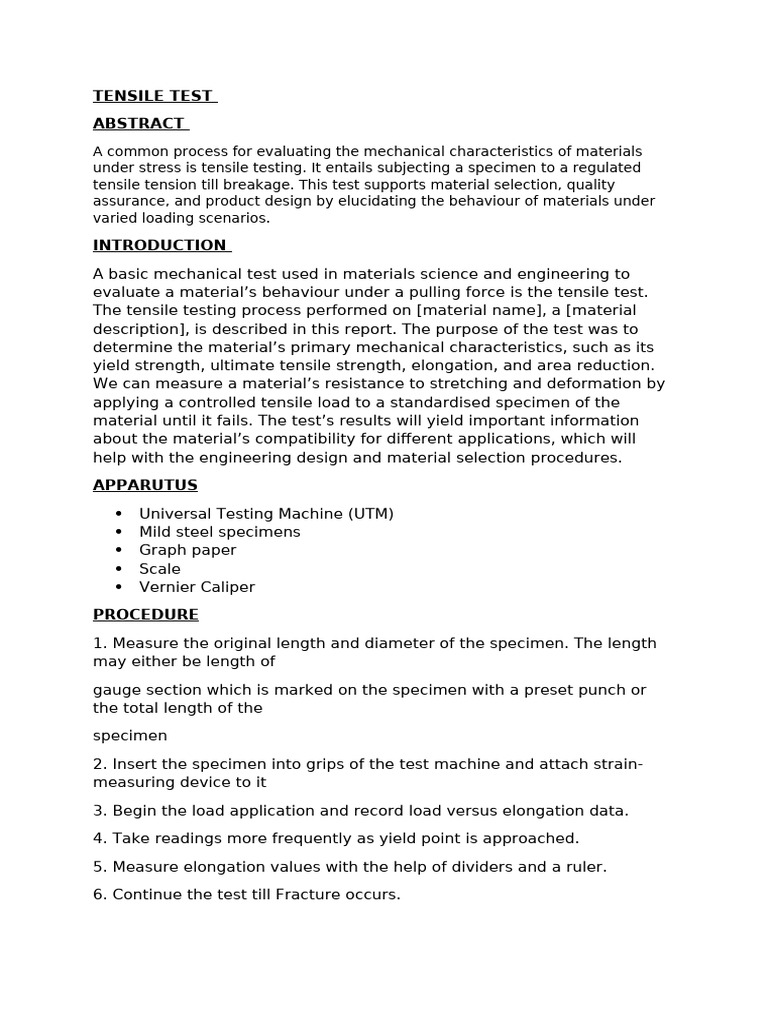 Tensile Test of Mild Steel | PDF | Deformation (Engineering) | Ultimate ...