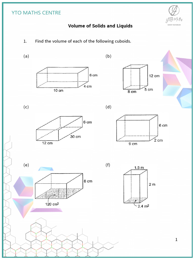 Volume Calculations for Solids | PDF | Volume | Length
