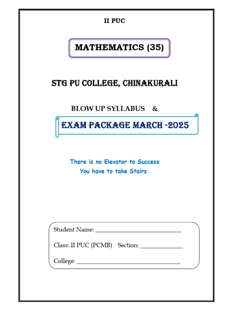 II PUC Mathematics Exam Package 2025 | PDF | Trigonometric Functions ...