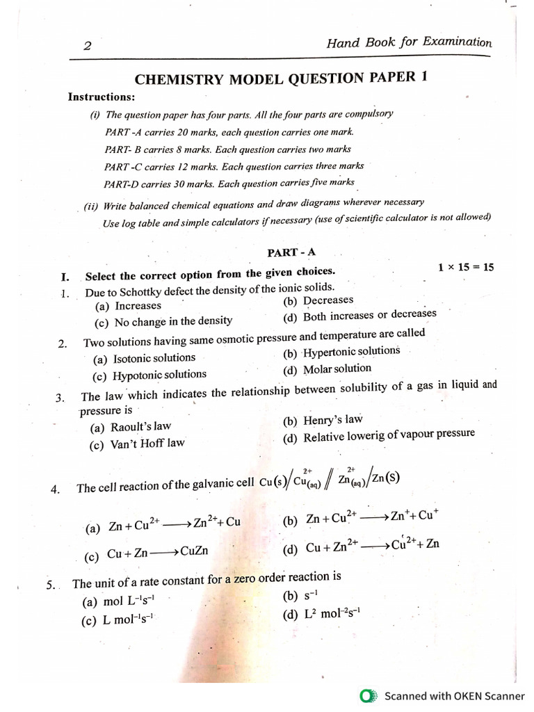 Chemistry Model Question Papers | PDF