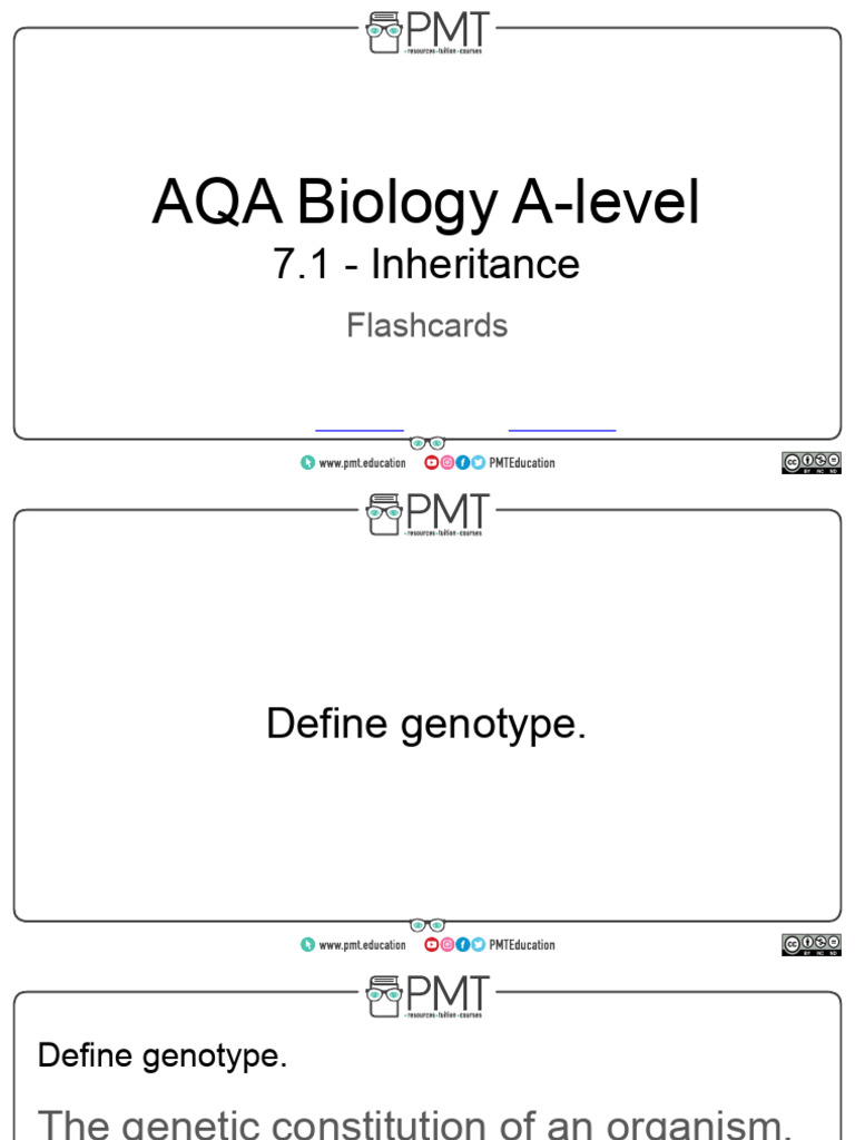 Flashcards - Topic 7.1 Inheritance - AQA Biology A-Level | PDF | Dominance (Genetics) | Genotype