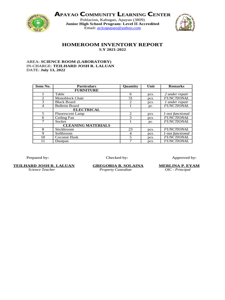Science Laboratory Inventory | PDF