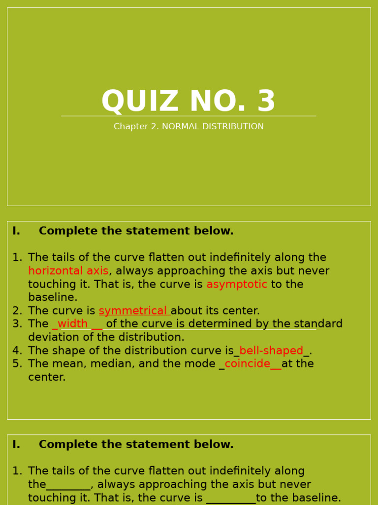 Quiz No. 2 Normal Distribution | PDF | Mode (Statistics) | Median