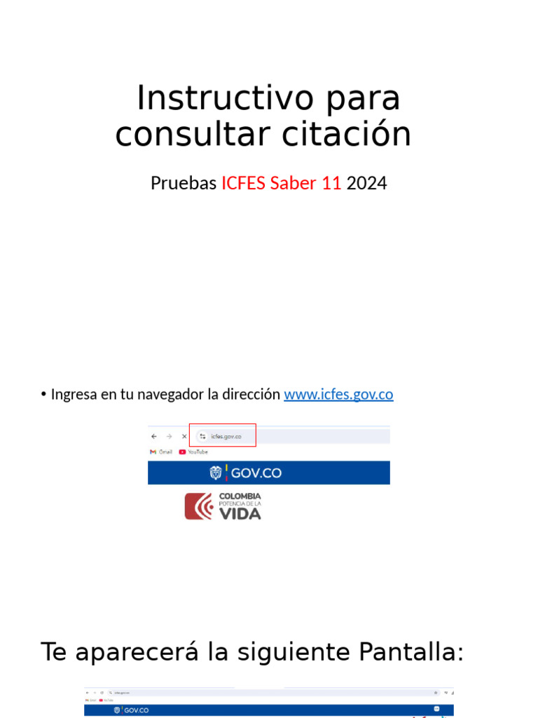Instructivo para Consultar Citación ICFES 2024 | PDF