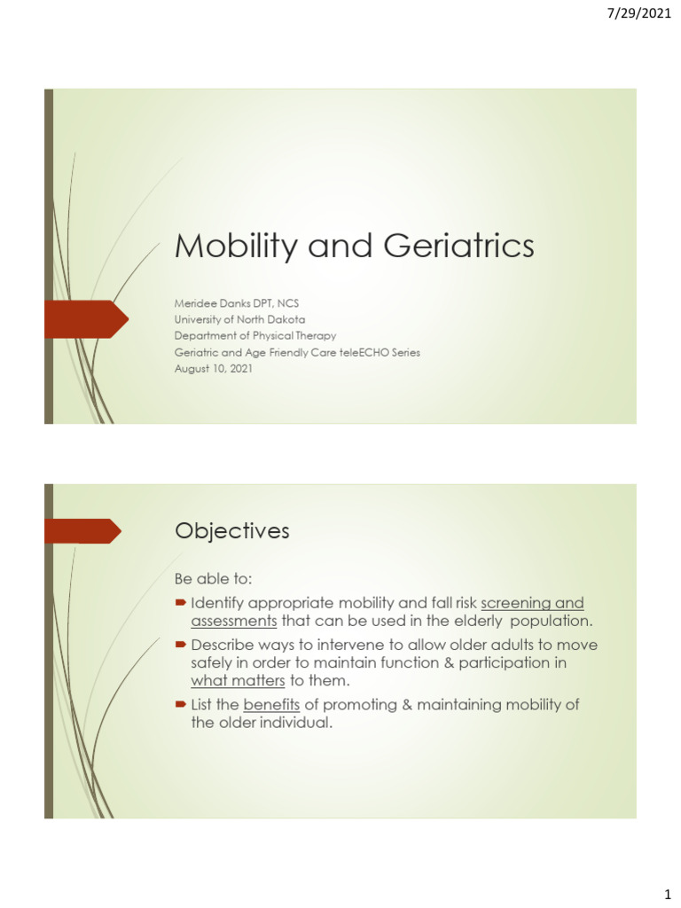 Geriatric Mobility & Fall Risk Guide | PDF | Chronic Condition | Geriatrics