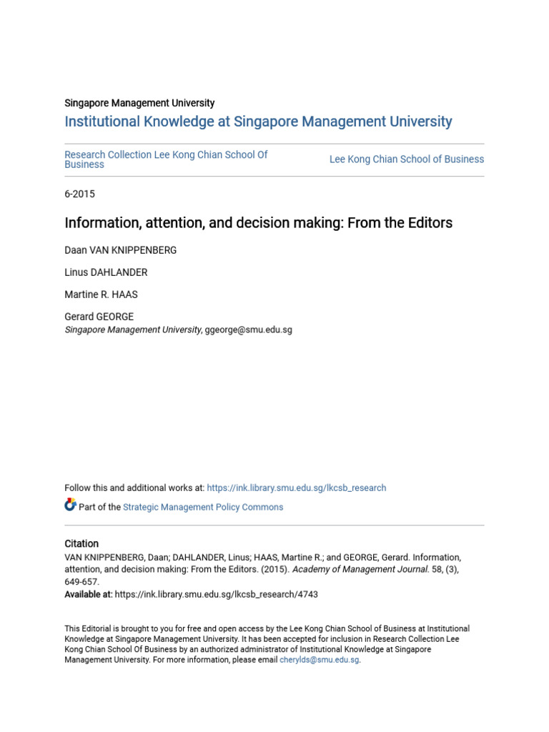 Information Attention and Decision Making - From The Editors | PDF | Information | Analytics
