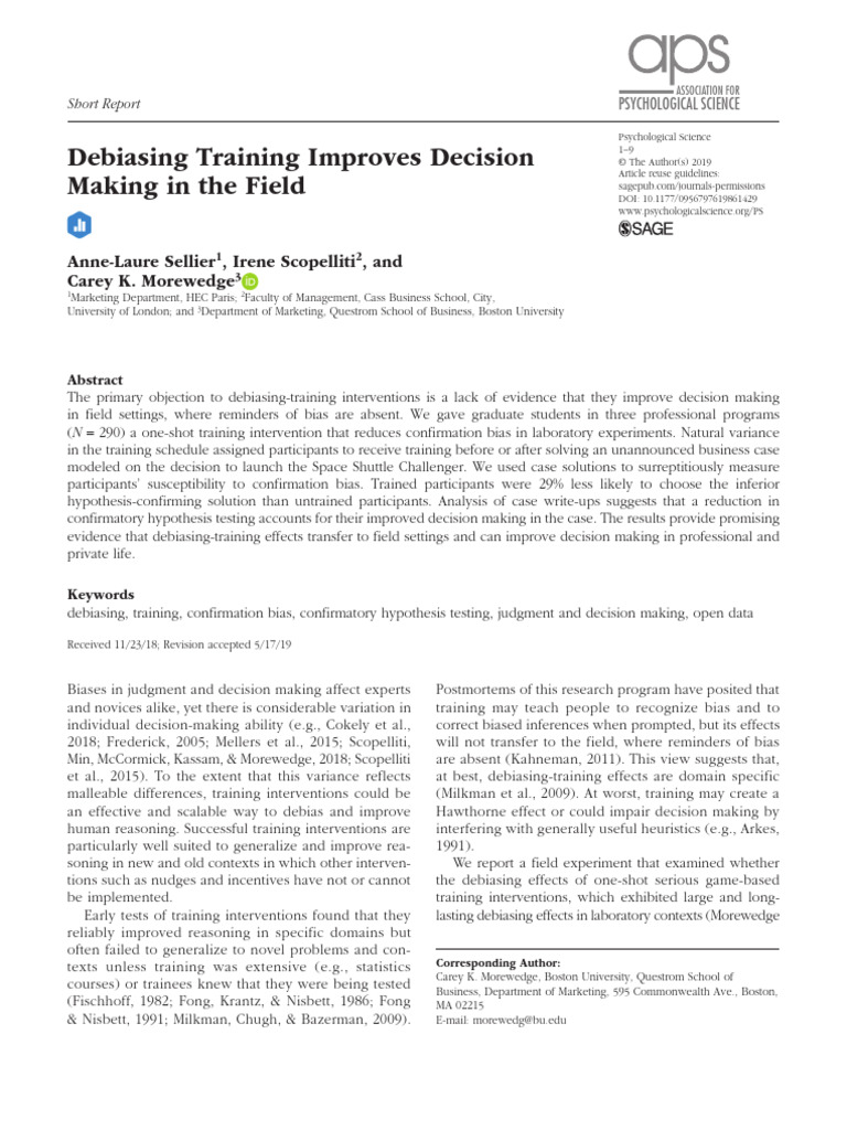 Debiasing Transferstothe Field | PDF | Decision Making | Cognition