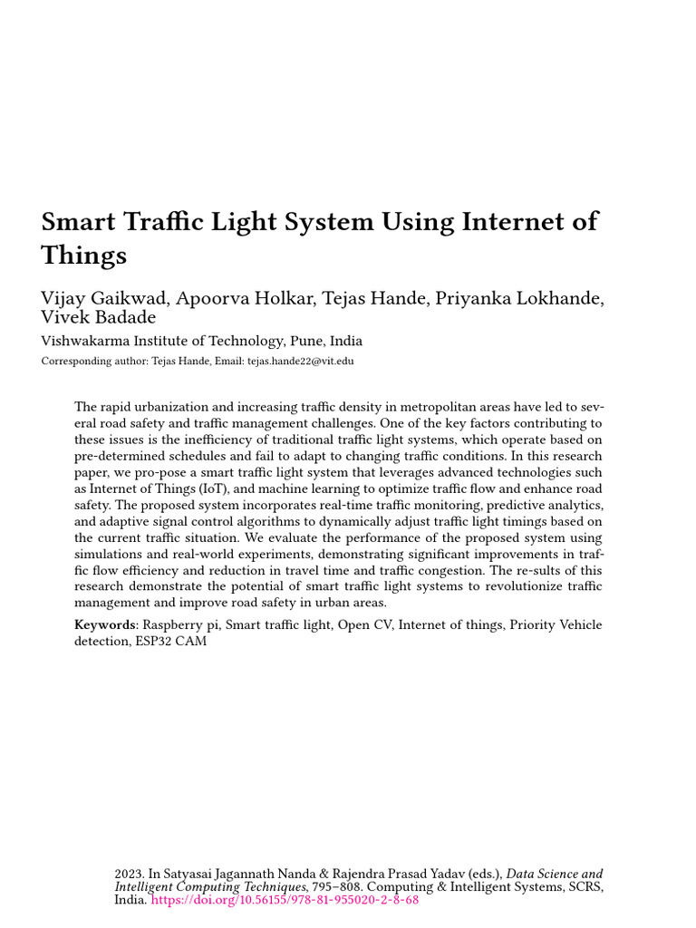 Smart Traffic Light System Using Internet of Things | PDF | Internet Of ...