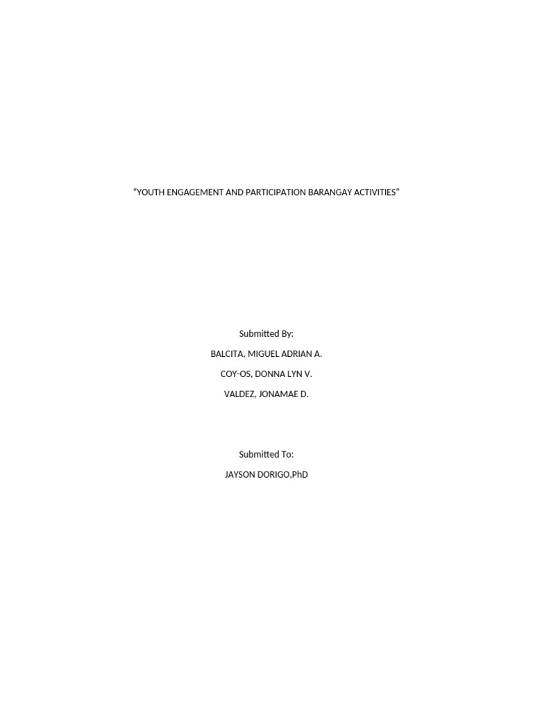 Youth Engagement in Barangay Activities | PDF | Governance