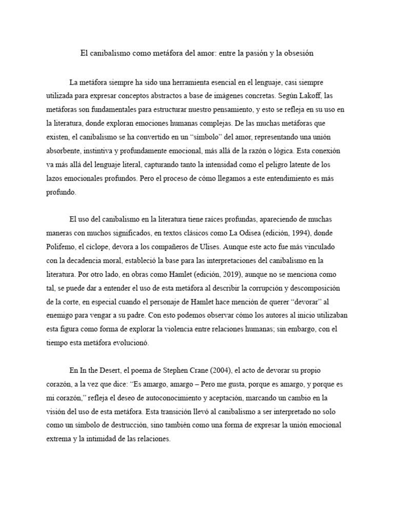 El Canibalismo Como Metáfora Del Amor: Entre La Pasión y La Obsesión ...