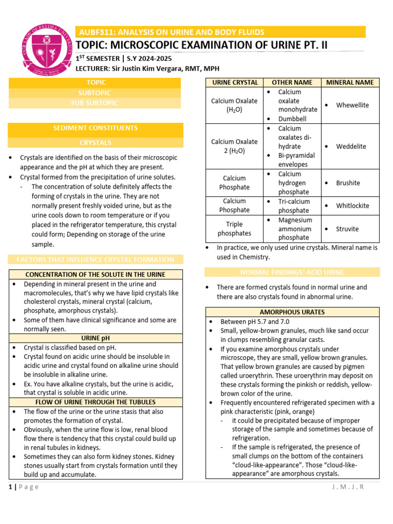 Urine Crystal Formation and Analysis | PDF | Chemical Compounds