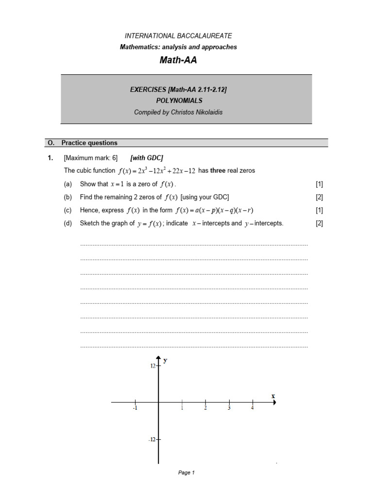 Ib A-Level Math Worksheet 3 | PDF | Zero Of A Function | Polynomial