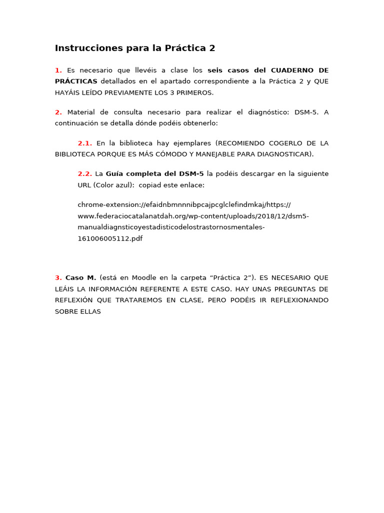 Instrucciones Práctica 2: Diagnóstico DSM-5 | PDF