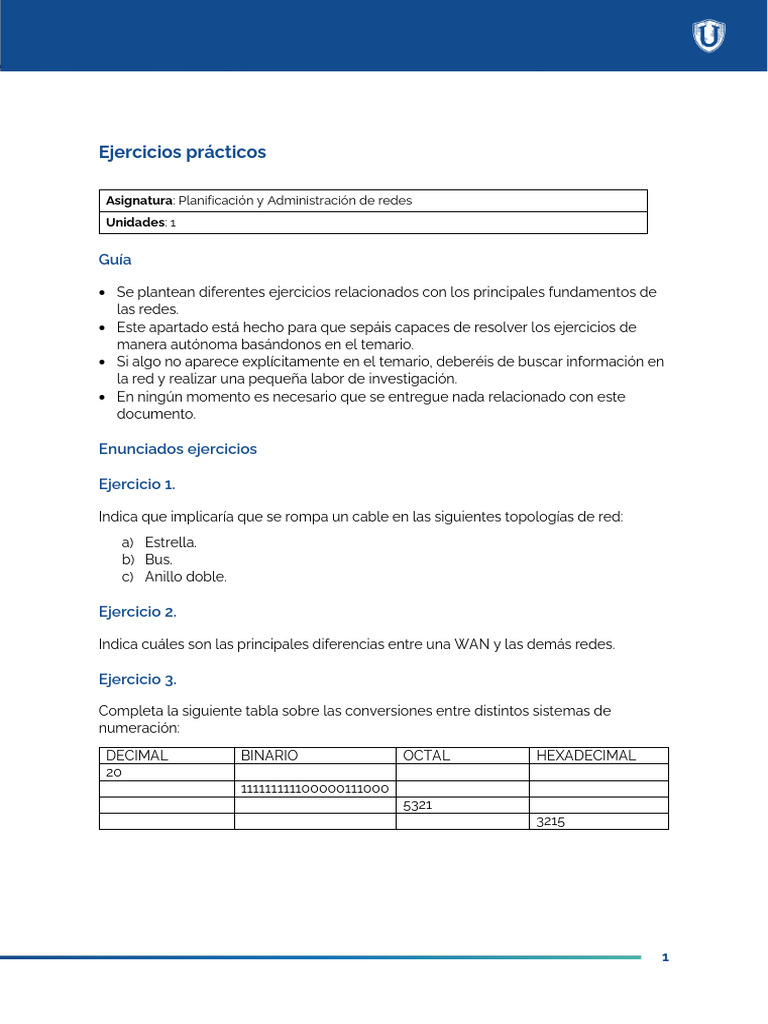 Planificación y Administración de Redes U1 EJERCICIO Caracterización de Redes | PDF