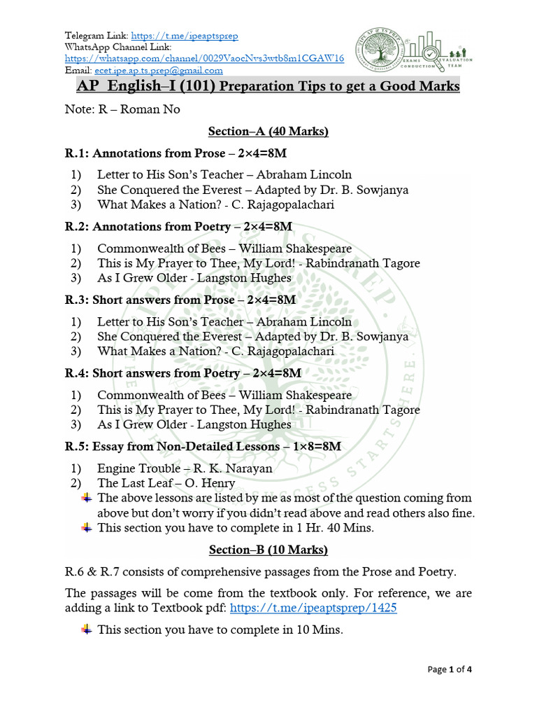 AP English-I IPE'25 Instructions | PDF | Part Of Speech | Languages