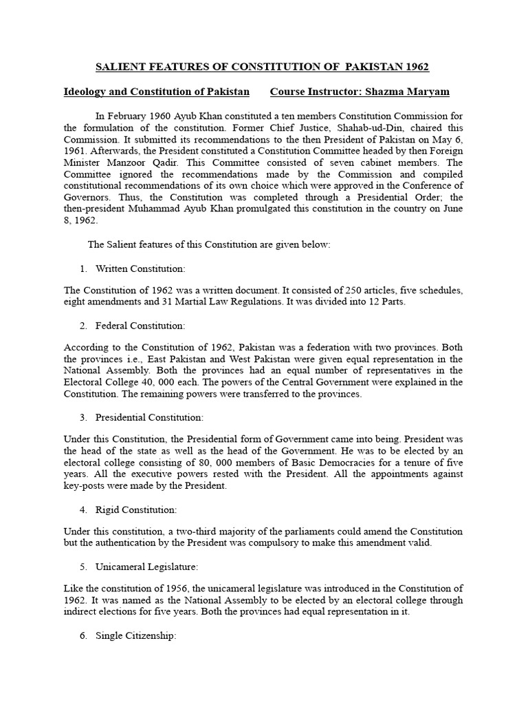 Key Features of Pakistan's 1962 Constitution | PDF | Constitution | Government