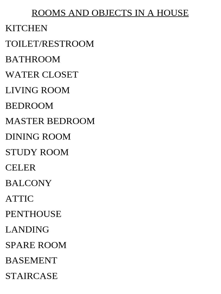 Rooms and Objects in A House | PDF