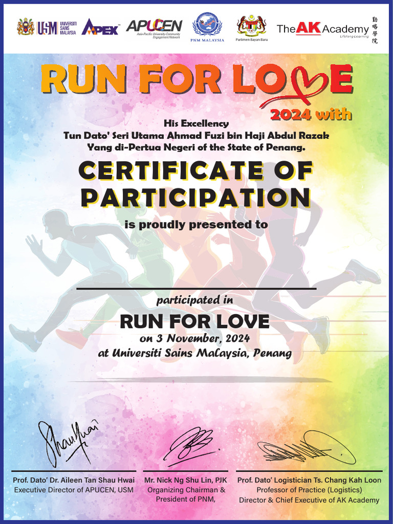 RUN FOR LOVE - Cert of Part - FA Sign | PDF