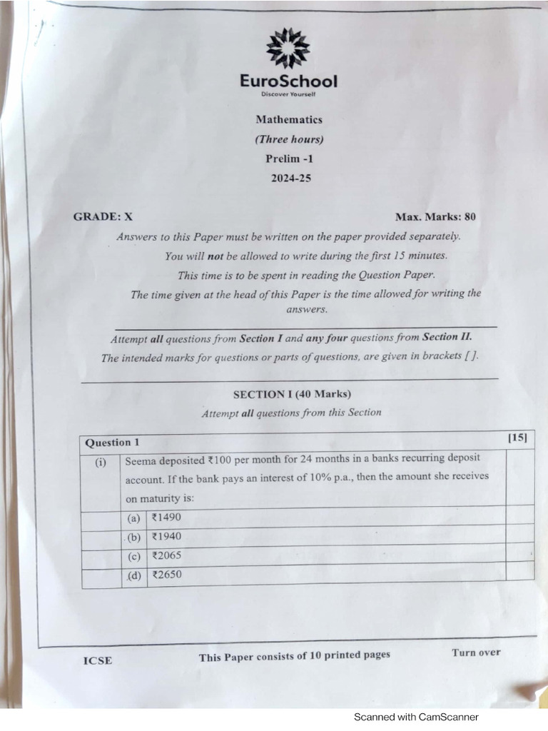 Euro Maths Prelim 24-25 | PDF