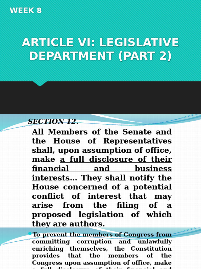 Article Vi Legislative Department. Part 2 | PDF | United States House ...