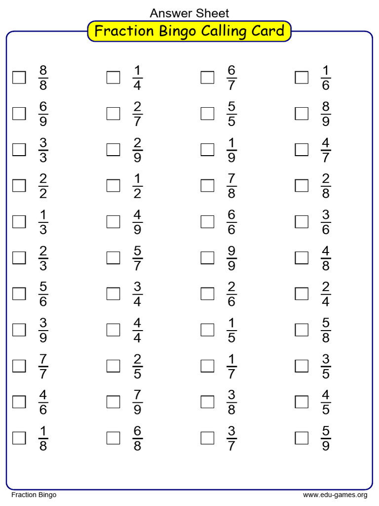 Fraction Bingo | PDF