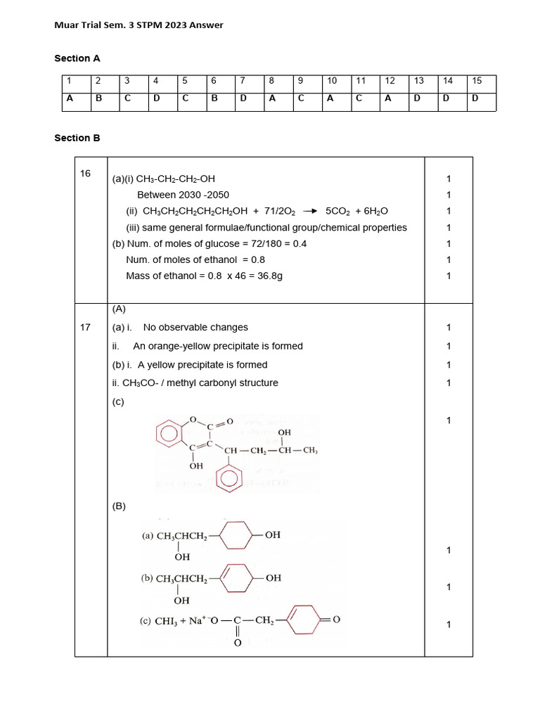 Muar STPM 2023 Sem 3 Trial Answers | PDF | Radical (Chemistry ...