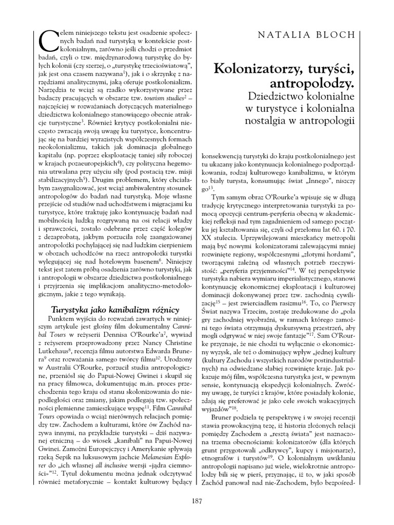 Kolonizatorzy Turysci Antropolodzy Dzied | PDF