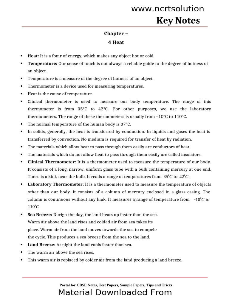 07 Science Key Notes ch04 Heat | PDF | Thermometer | Heat Transfer