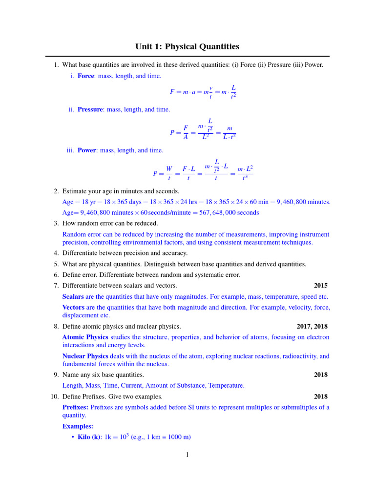Physical Quantities & Measurements Guide | PDF | Kilogram | Accuracy ...