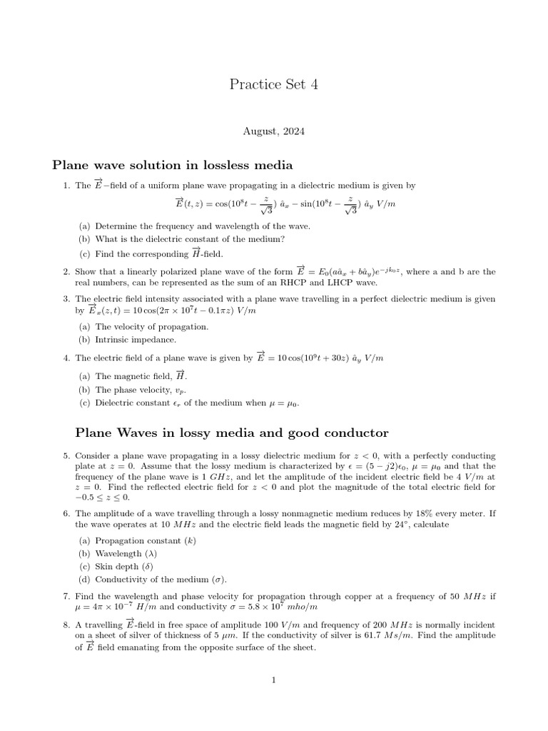 Practice Set 4 | PDF | Waves | Electromagnetic Spectrum