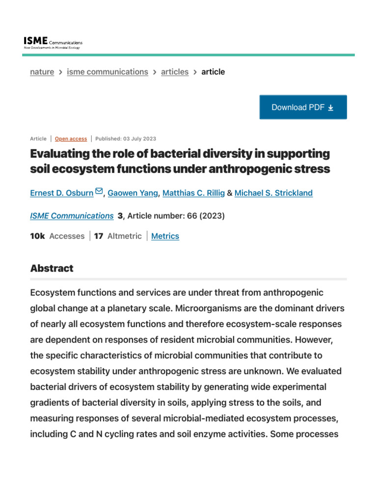 Evaluating The Role of Bacterial Diversity in Supporting Soil Ecosystem ...